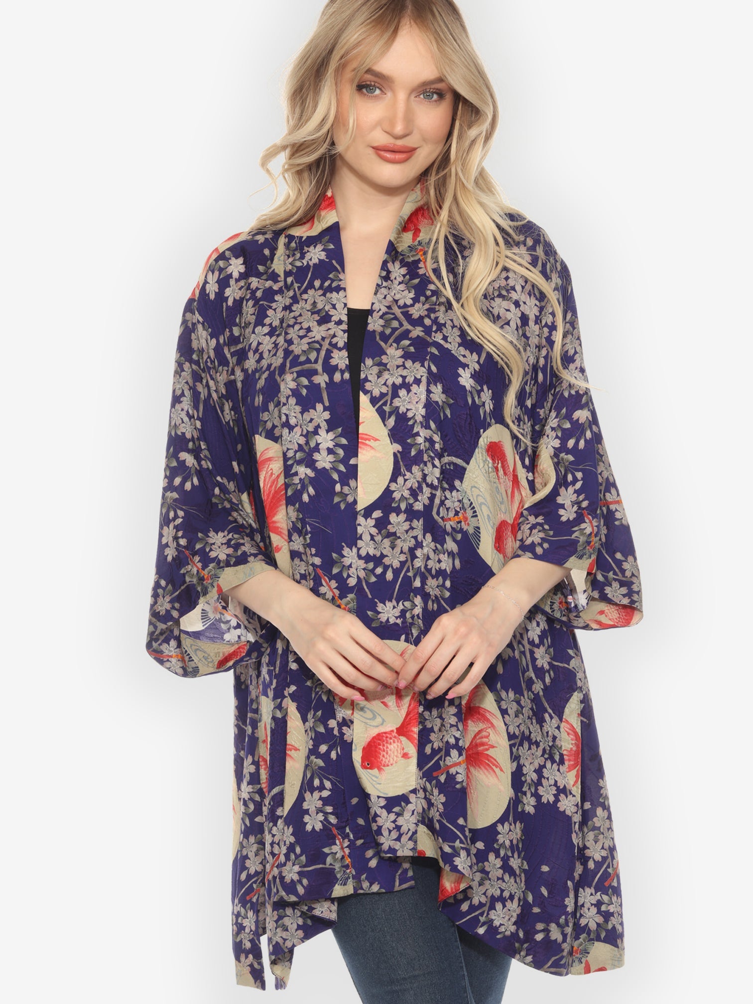 Goldfish and Blossom Silk Kimono Jacket – PlusbyDesign.com