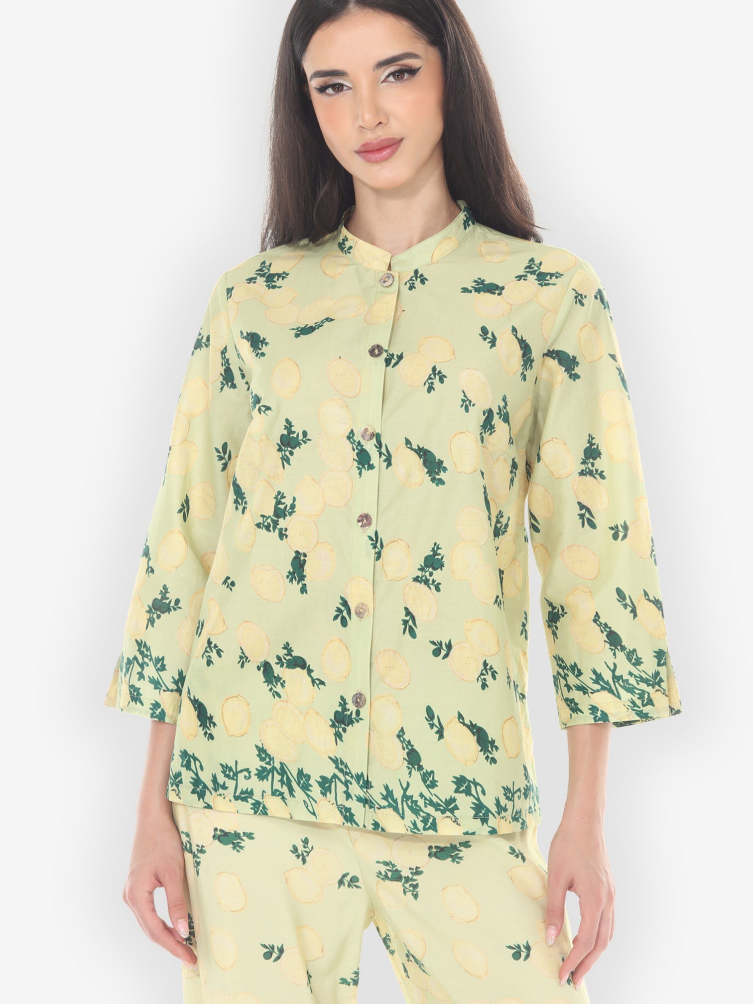 Citron Lemon Print Cotton Blouse – PlusbyDesign.com