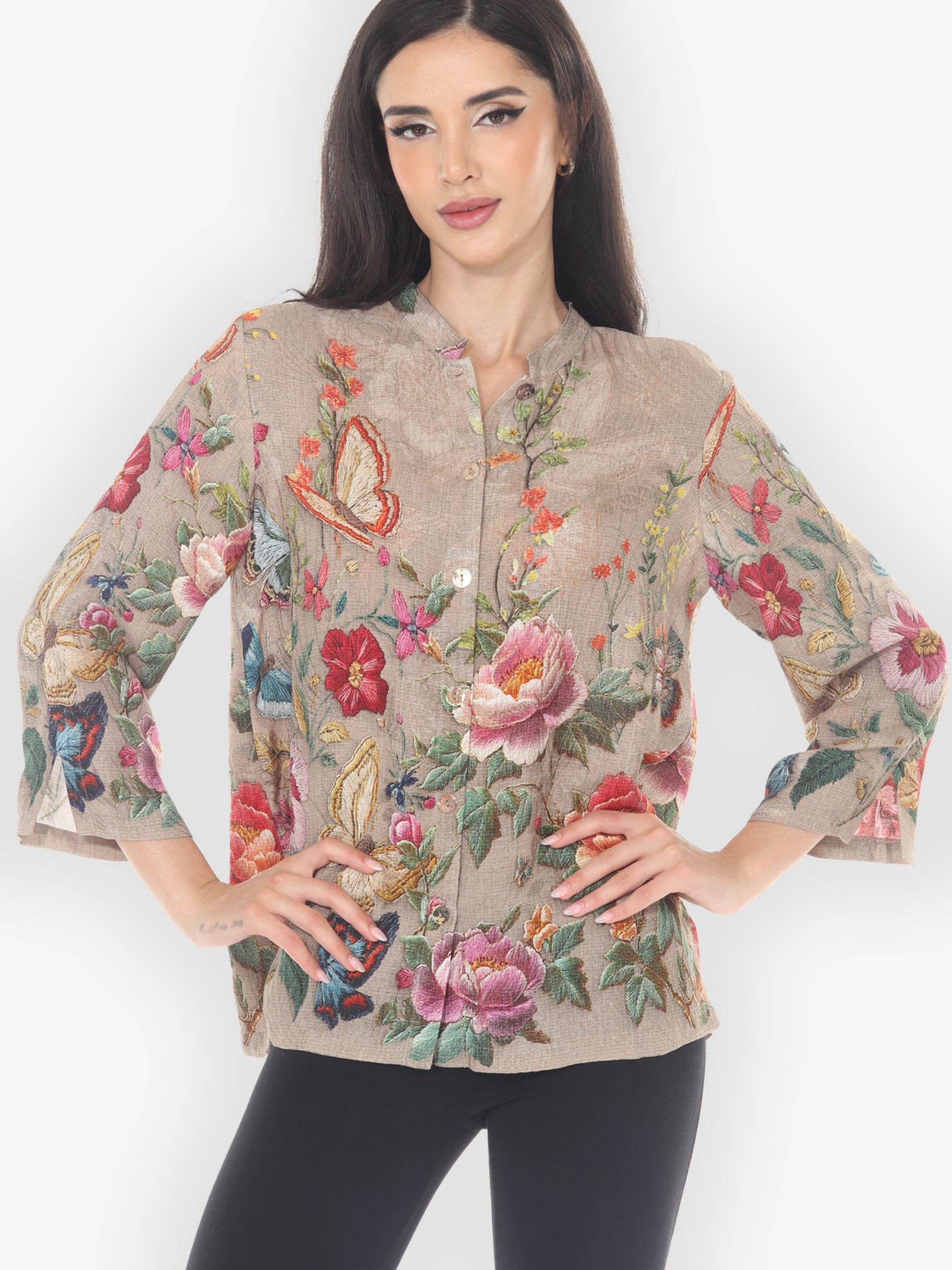 Embroidery Butterfly and Flower Citron Style Blouse – PlusbyDesign.com