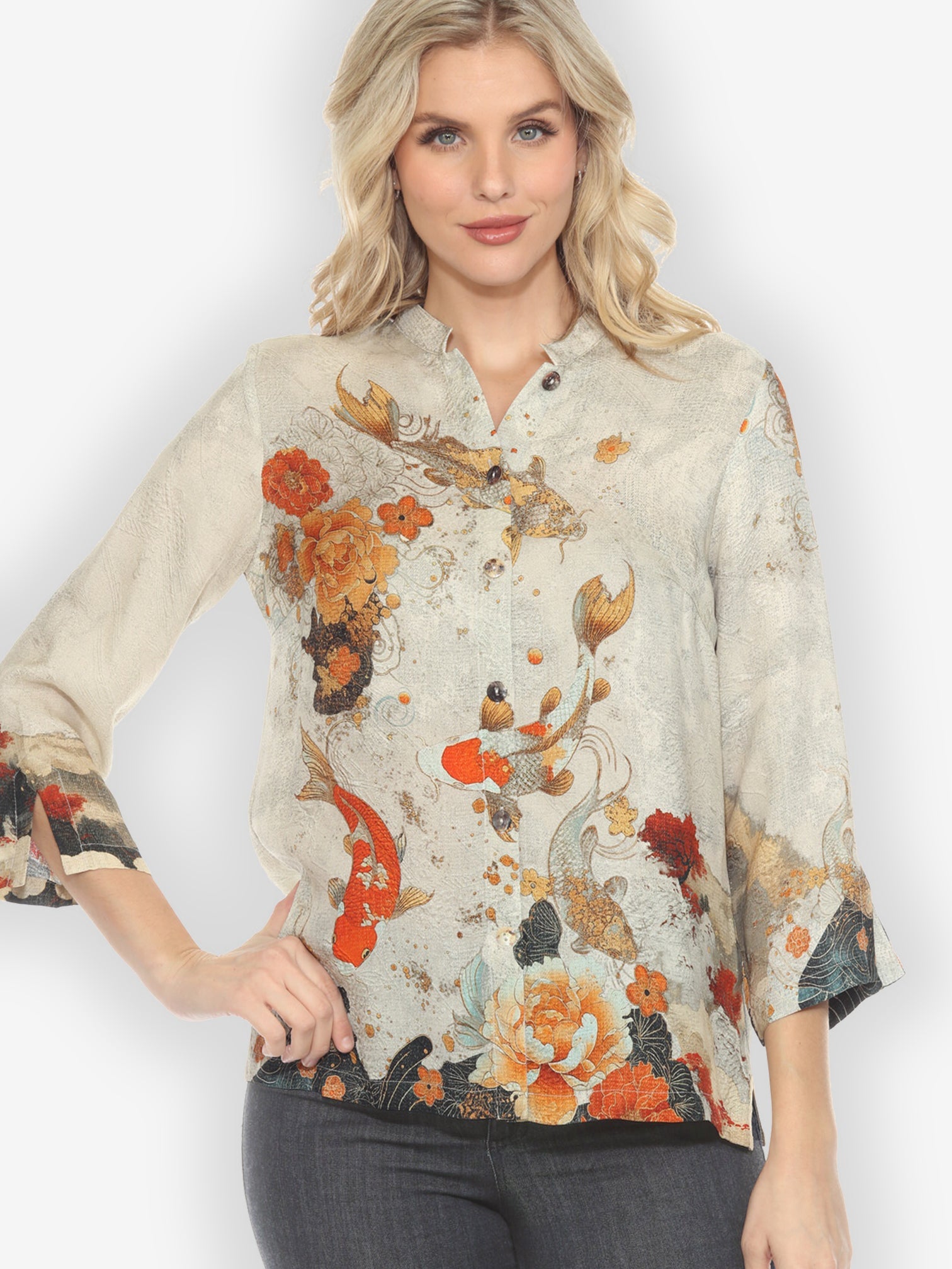 Noble Koi Fish in Cream Silk Blouse – PlusbyDesign.com
