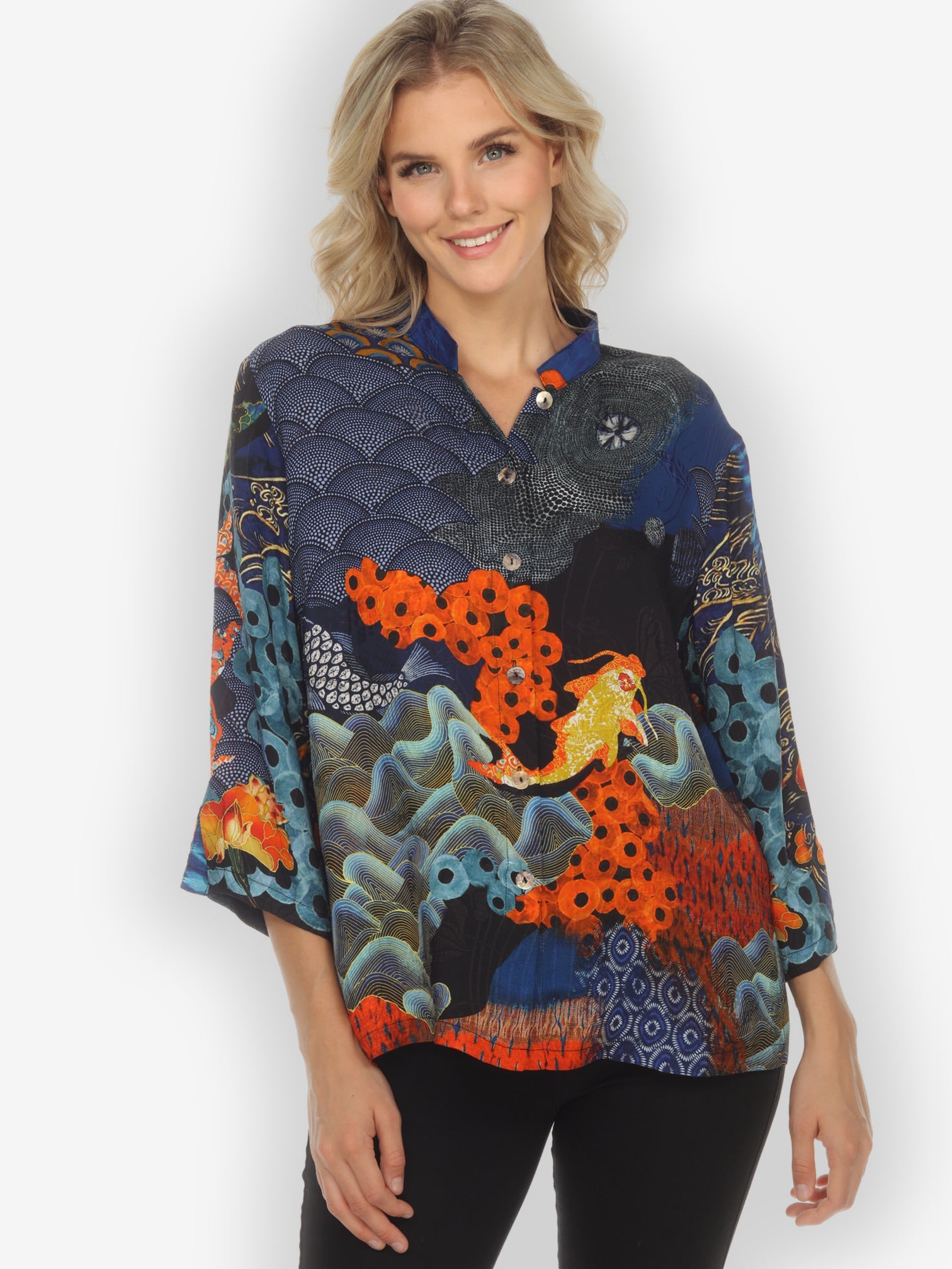 Royal Koi Pond Citron Style Silk Blouse – PlusbyDesign.com