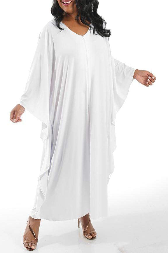 Vikki Vi Jersey White Zip Front Caftan – PlusbyDesign.com